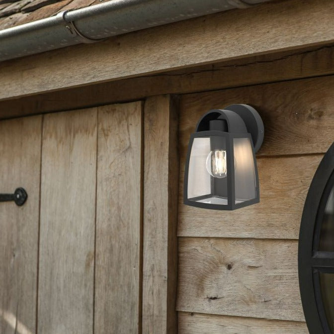 Buy Lutec Kelsey IP44 Outdoor Wall Light In Black With Clear Glass